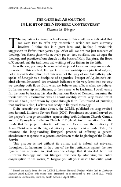 (PDF) The General Absolution in Light of the Nürnberg Controversy