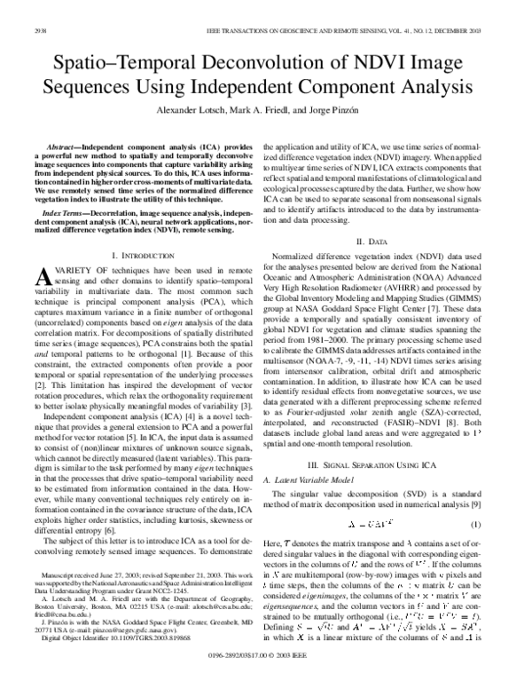 (PDF) Spatio-temporal deconvolution of ndvi image sequences using independent component analysis ...