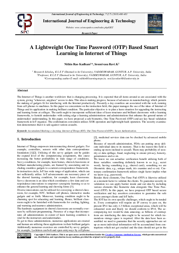 (PDF) A Lightweight One Time Password (OTP) Based Smart Learning in ...