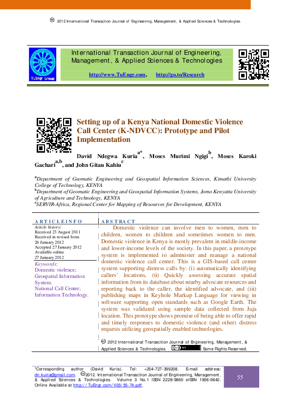 (PDF) Setting up of a Kenya National Domestic Violence Call Center (K ...