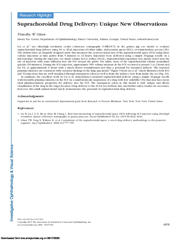 (PDF) Suprachoroidal Drug Delivery: Unique New Observations | Timothy ...