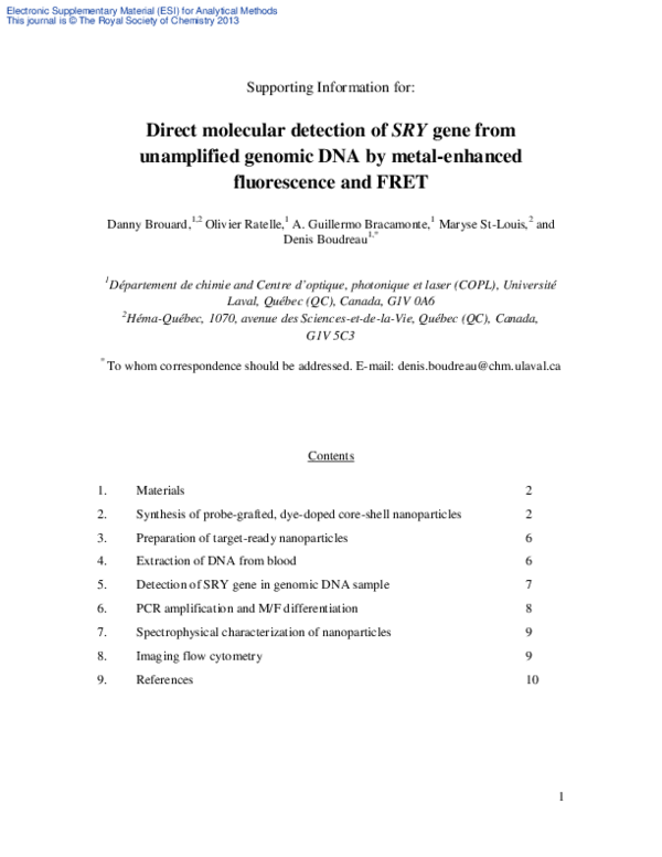 (PDF) Direct molecular detection of SRY gene from unamplified genomic ...