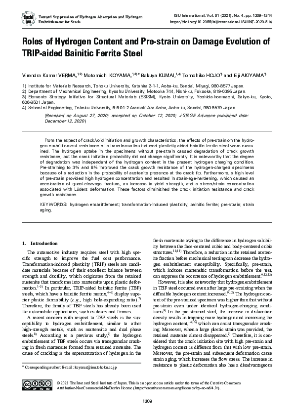 (PDF) Roles of Hydrogen Content and Pre-strain on Damage Evolution of ...