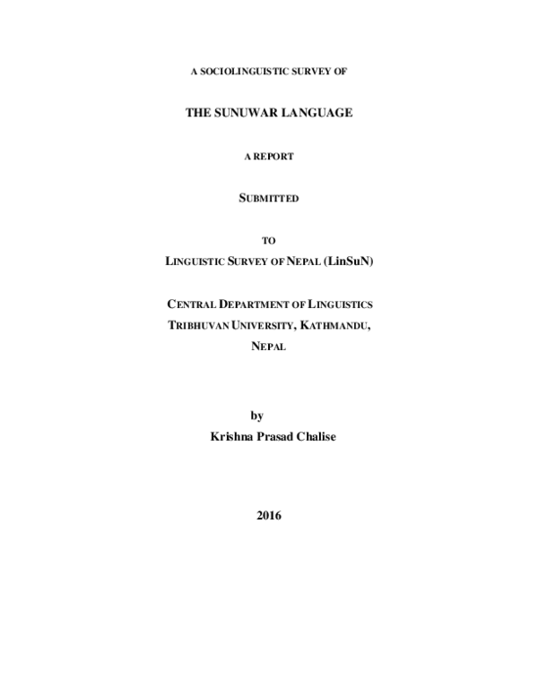 (PDF) A Sociolinguistic Survey of the Sunuwar Language