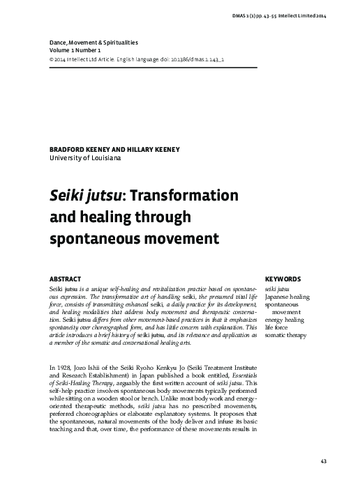 (PDF) Seiki jutsu: Transformation and Healing through Spontaneous Movement