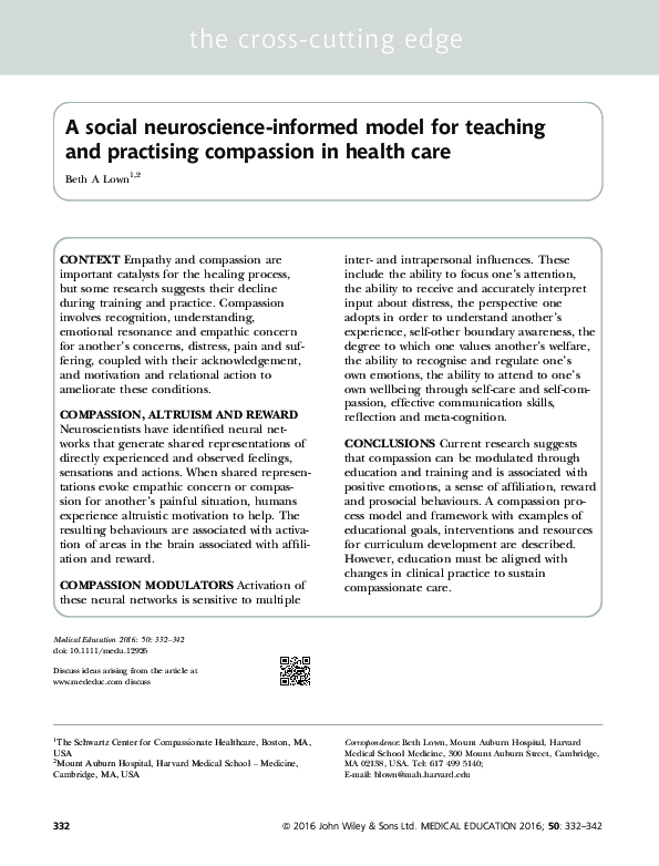 (PDF) A social neuroscience-informed model for teaching and practising ...