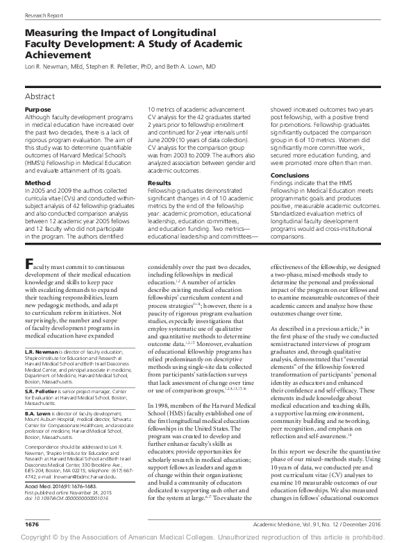 (PDF) Measuring the Impact of Longitudinal Faculty Development