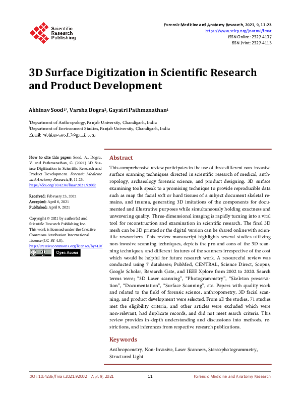 (PDF) 3D Surface Digitization in Scientific Research and Product ...