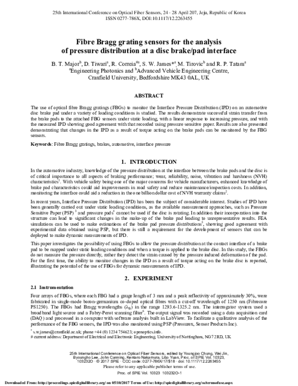 (PDF) Fibre Bragg grating sensors for the analysis of pressure distribution at a disc brake/pad ...