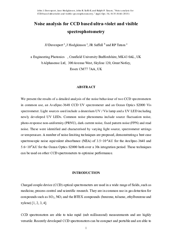 (PDF) Noise analysis for CCD-based ultraviolet and visible ...