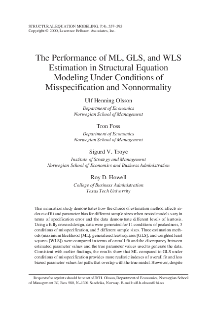 (PDF) The Performance of ML, GLS, and WLS Estimation in Structural ...