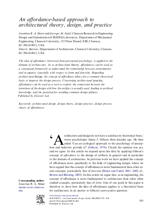 (PDF) An affordance-based approach to architectural theory, design, and practice