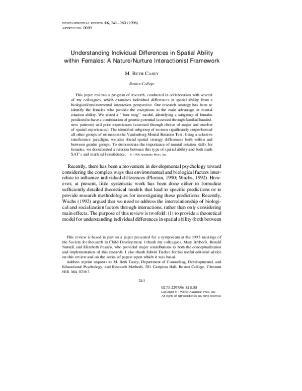 (PDF) Understanding Individual Differences in Spatial Ability within Females: A Nature/Nurture ...