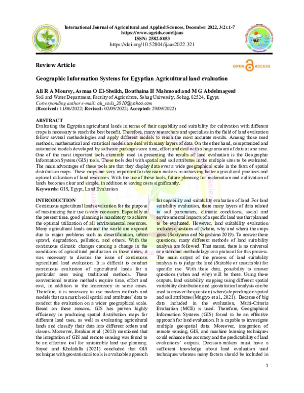 (PDF) Geographic Information Systems for Egyptian Agricultural land evaluation