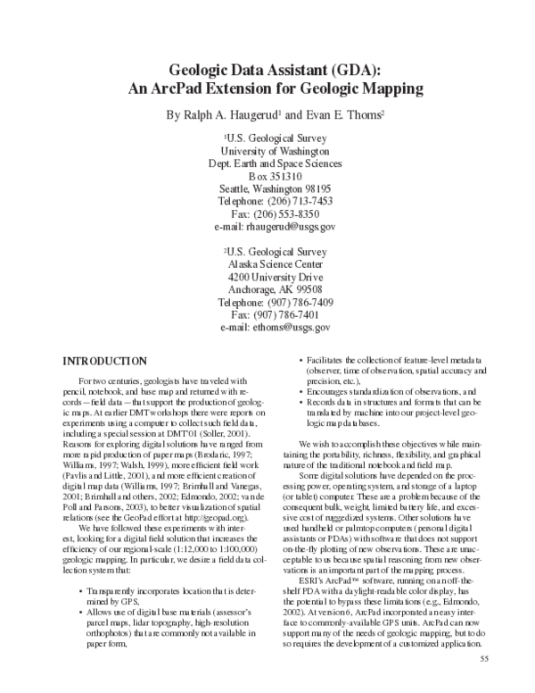 (PDF) Geologic Data Assistant (GDA): An ArcPad Extension for Geologic Mapping
