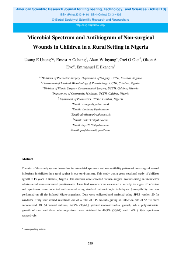 (PDF) Microbial Spectrum and Antibiogram of Non-surgical Wounds in ...