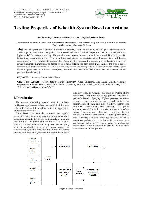 (PDF) Testing Properties of E-health System Based on Arduino