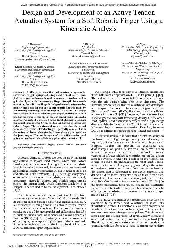 Design and Development of an Active Tendon Actuation System for a Soft ...