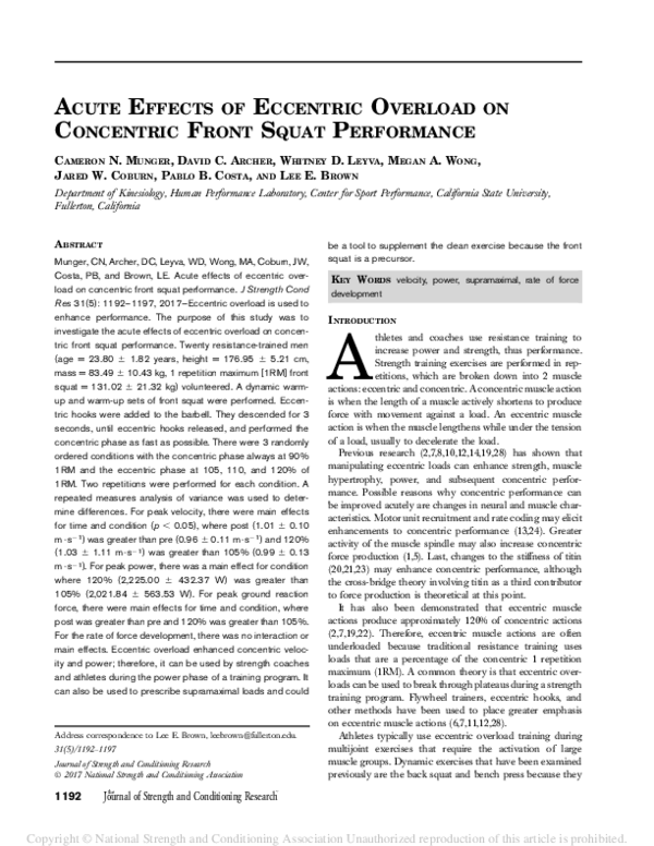 (PDF) Acute Effects of Eccentric Overload on Concentric Front Squat ...
