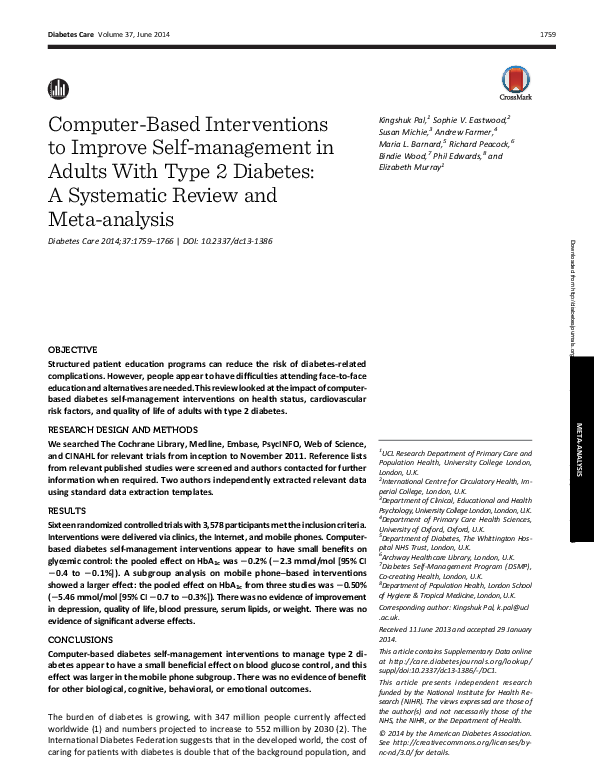 (PDF) Computer-based interventions to improve self-management in adults ...