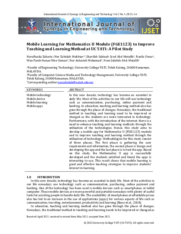(PDF) Mobile Learning for Mathematics II Module (FGE1123) to Improve ...
