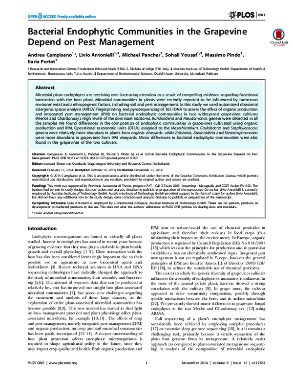 (PDF) Bacterial Endophytic Communities in the Grapevine Depend on Pest ...