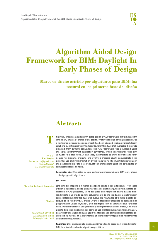 (PDF) Algorithm Aided Design Framework for BIM: Daylight In Early Phases of Design