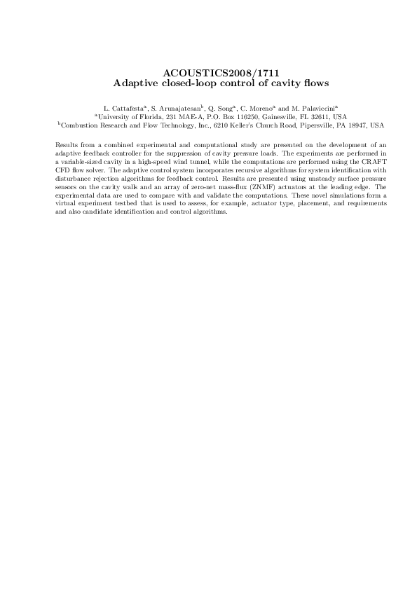 (PDF) Adaptive closed-loop control of cavity flows