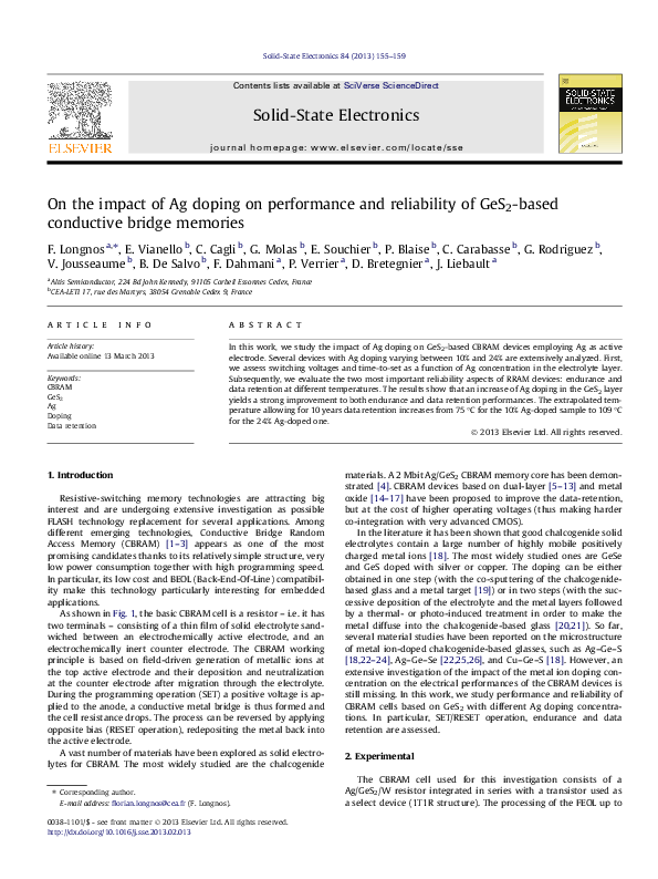 (PDF) On the impact of Ag doping on performance and reliability of GeS2-based conductive bridge ...