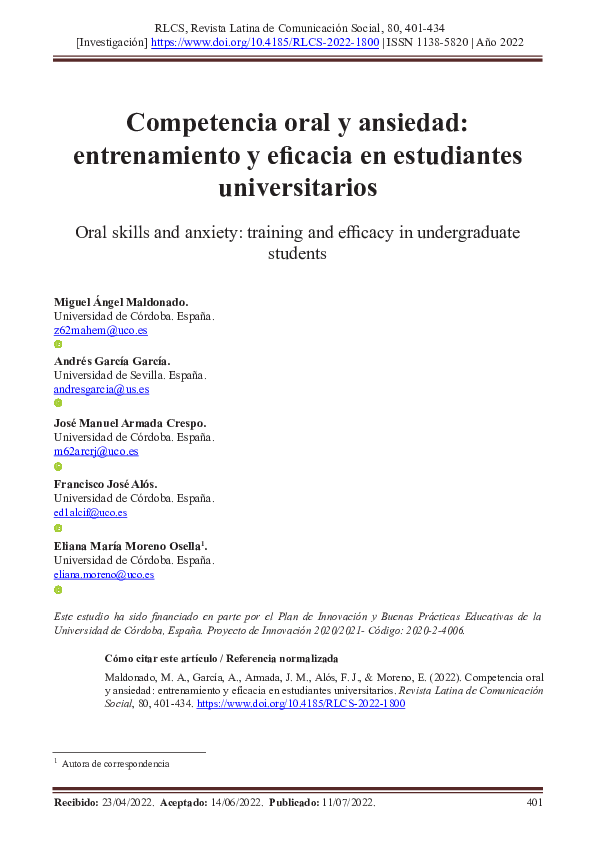 (PDF) Competencia oral y ansiedad: entrenamiento y eficacia en ...