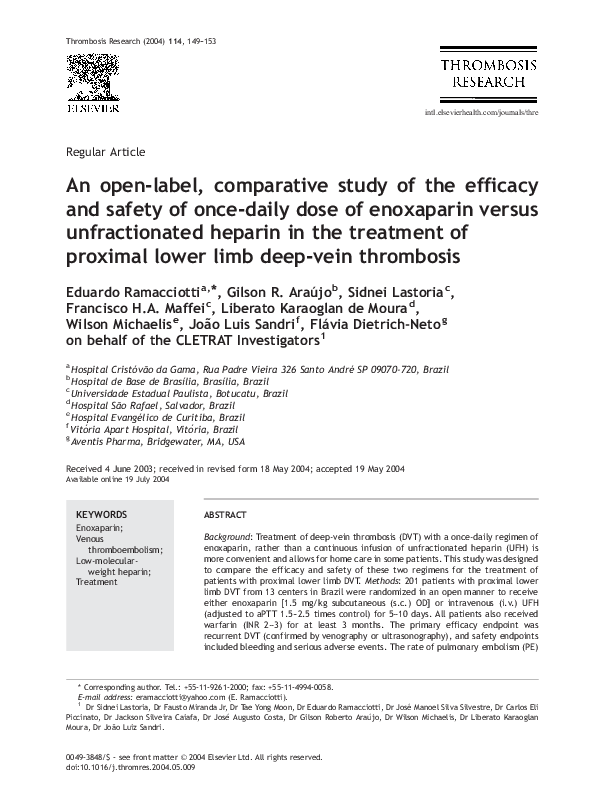 (PDF) The efficacy and safety of enoxaparin once-daily given partly at home, compared with ...