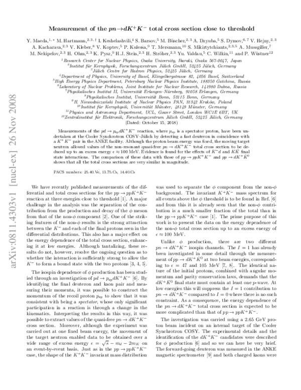 (PDF) Measurement of the pn→dK+K- total cross section close to threshold