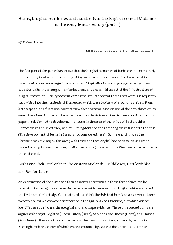 (PDF) Burhs, burghal territories and hundreds in the English central ...