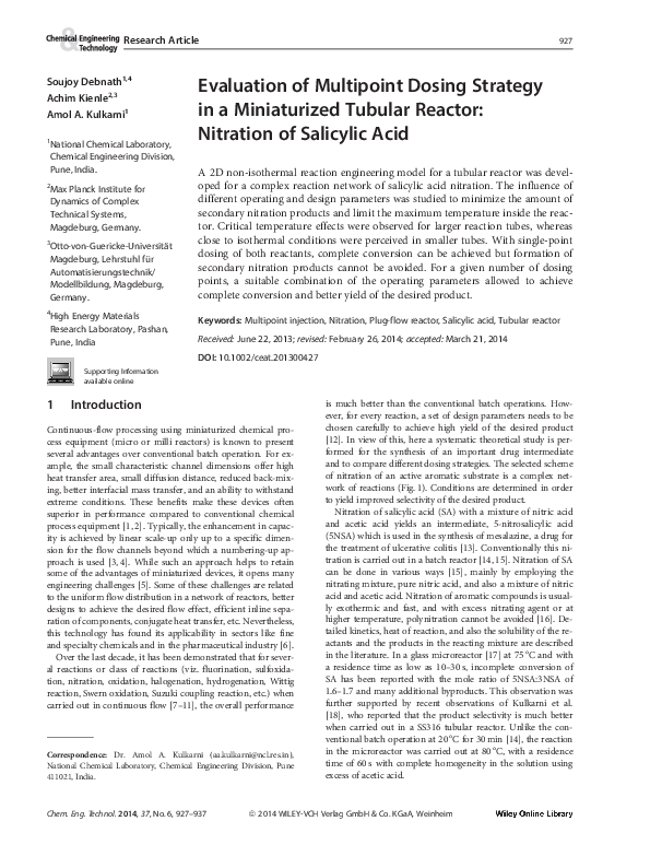 (PDF) Evaluation of Multipoint Dosing Strategy in a Miniaturized Tubular Reactor: Nitration of ...