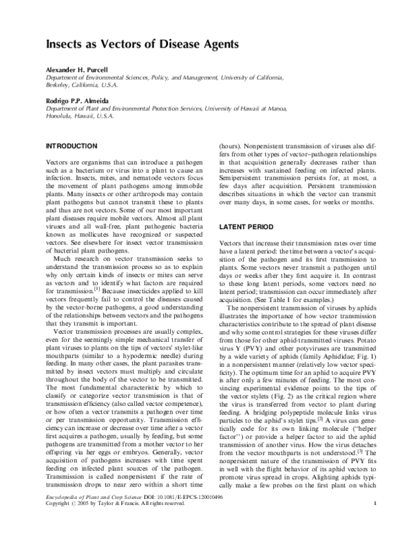 (PDF) Insects as Vectors of Disease Agents