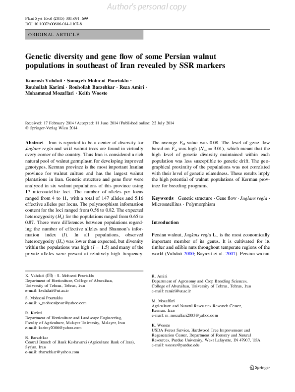 (PDF) Genetic diversity and gene flow of some Persian walnut ...