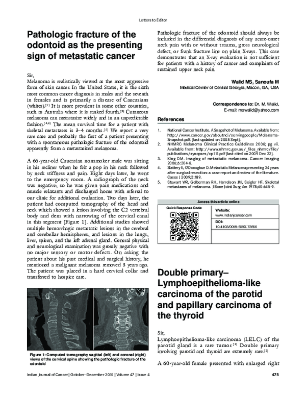 (PDF) Pathologic fracture of the odontoid as the presenting sign of ...