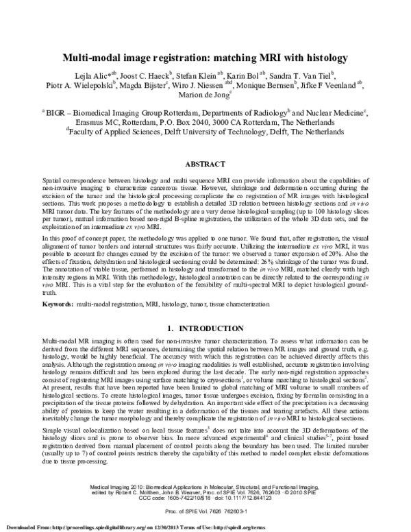 (PDF) Multi-modal image registration: matching MRI with histology