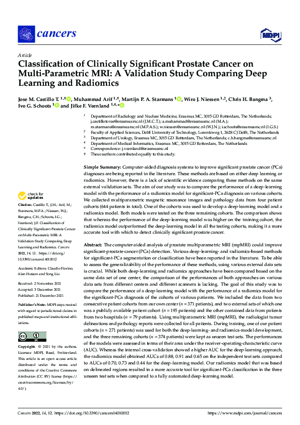Pdf Classification Of Clinically Significant Prostate Cancer On Multi Parametric Mri A