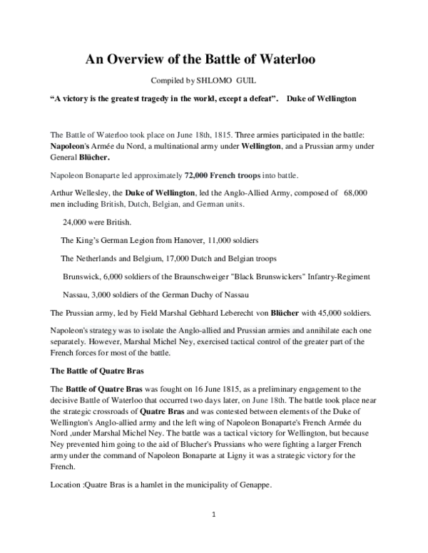 (PDF) An Overview of the Battle of Waterloo
