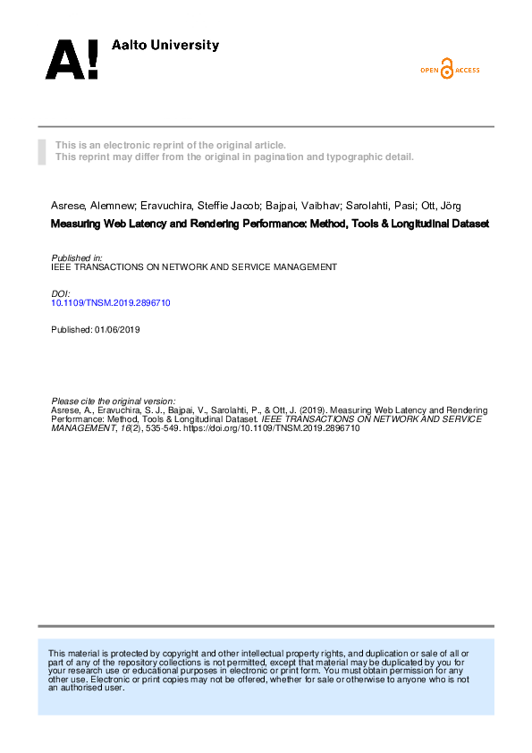 Pdf Measuring Web Latency And Rendering Performance Method Tools And Longitudinal Dataset