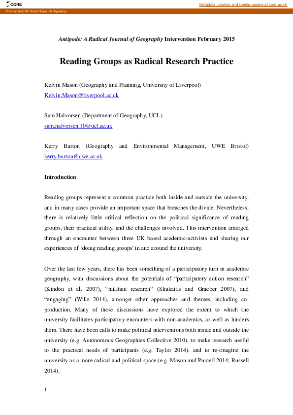 (PDF) Reading groups as radical practice