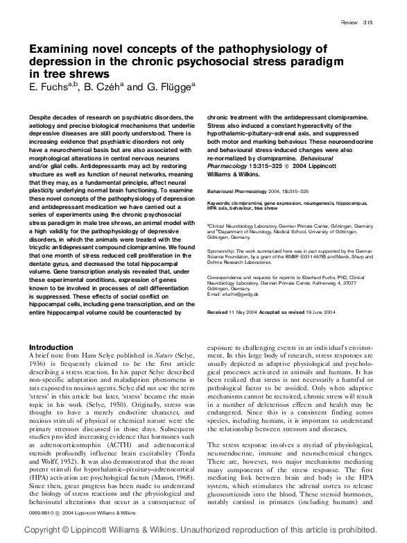 (PDF) Examining novel concepts of the pathophysiology of depression in ...