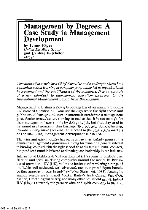 (PDF) Management by Degrees: A Case Study in Management Development