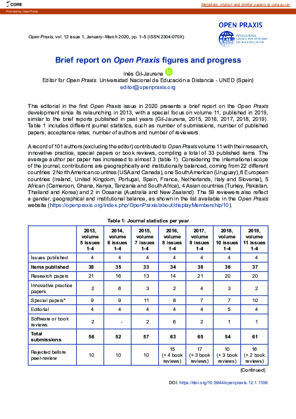 (PDF) Brief report on Open Praxis figures and progress