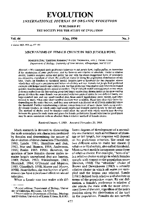 (PDF) Mechanisms of Female Choice in Red Jungle Fowl