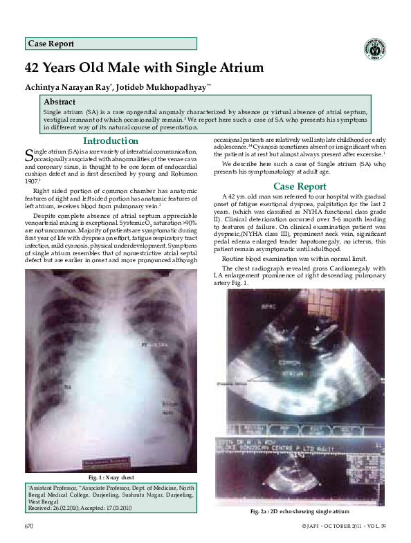 (PDF) 42 Years Old Male with Single Atrium