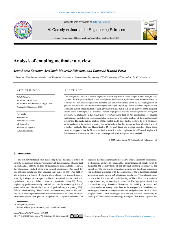 (PDF) Analysis of coupling methods: a review