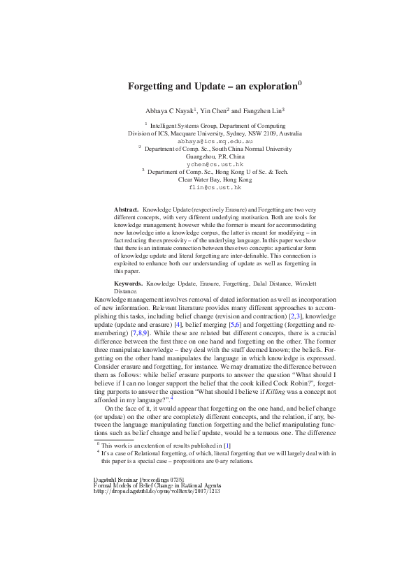 (PDF) Forgetting and Update -- an exploration
