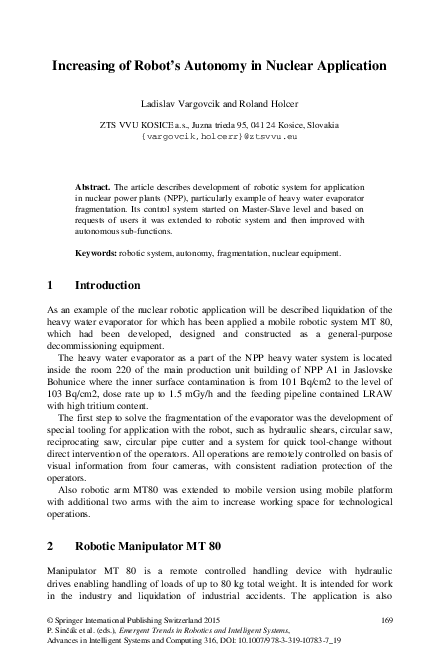 (PDF) Increasing of Robot’s Autonomy in Nuclear Application